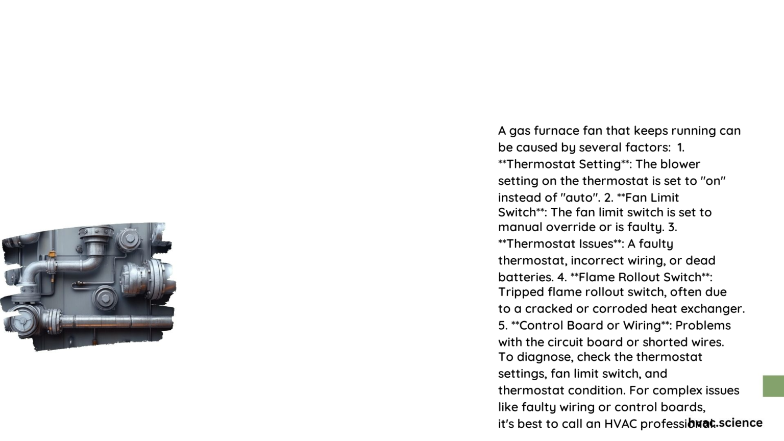 Gas Furnace Fan Keeps Running (Why and How to Fix) - hvac.science